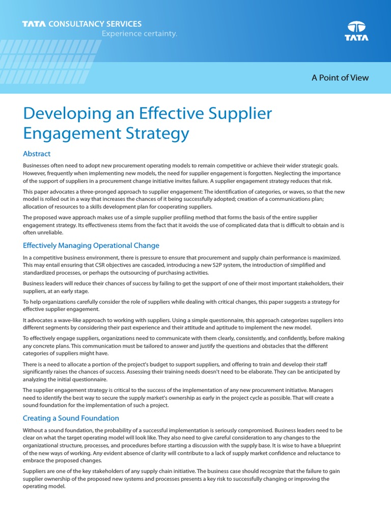 Developing An Effective Supplier Engagement Strategy: A Point of View ...