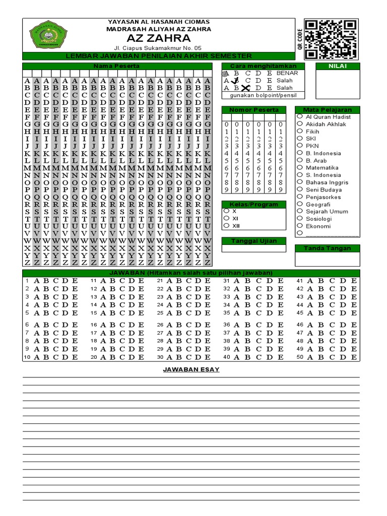 LJK Format Folio F4 Pilihan Ganda Dan Essay | PDF
