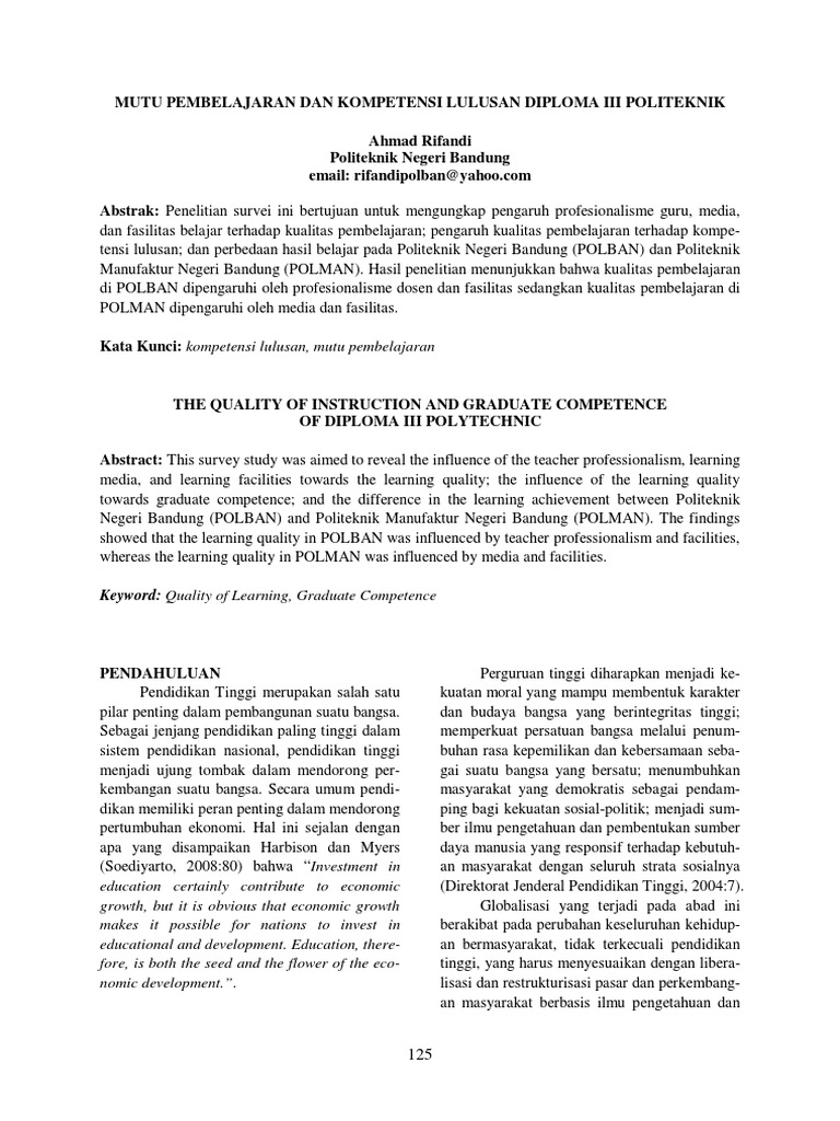 Mutu Pembelajaran & Kompetensi Lulusan D3 Politeknik | PDF