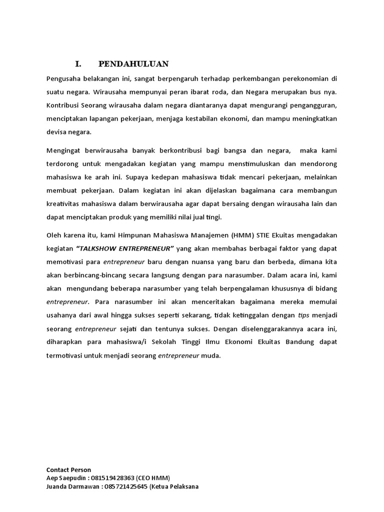 Proposal Talkshow Entrepreneur | PDF