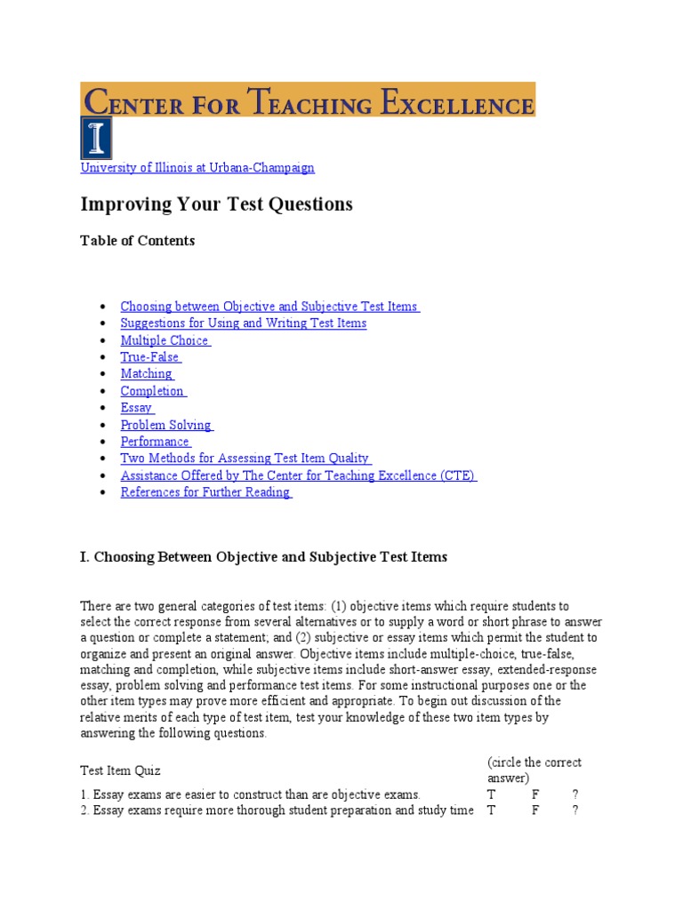Improving Your Test Questions | PDF | Test (Assessment) | Multiple Choice
