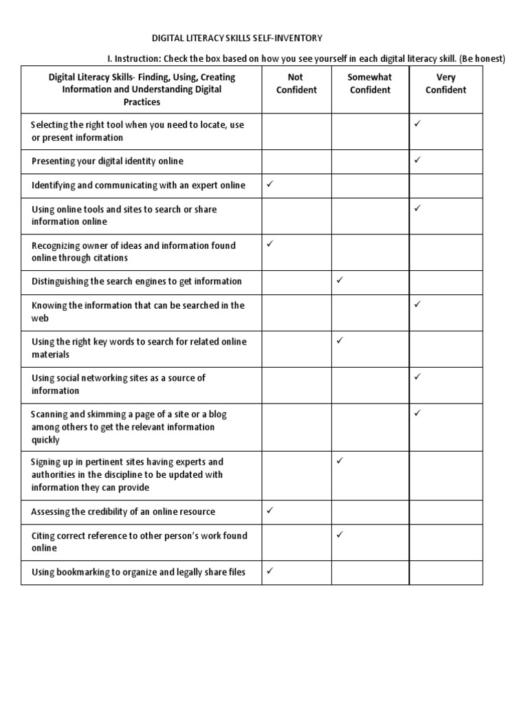 Digital Literacy Skills Self-Inventory | PDF | Blog | Social Networking ...