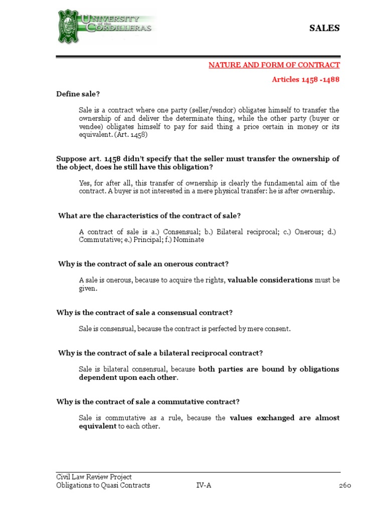 Sales Reviewer (University of The Cordilleras) | PDF | Lease | Foreclosure