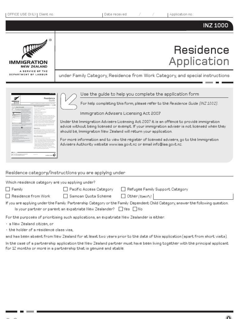 Residence Application Guide INZ 1000 | PDF | Immigration | Immigration Law