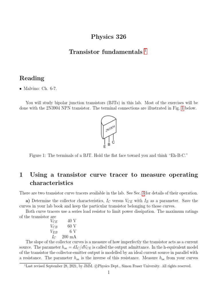 Lab 3 - Transistor Fundamentals | PDF | Bipolar Junction Transistor ...