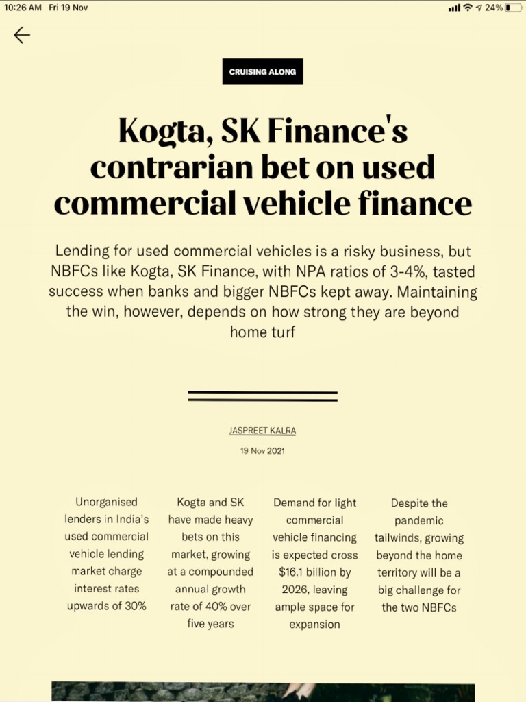 Kogta SK Finance Contrarian Bet On CV Finance - The Ken | PDF
