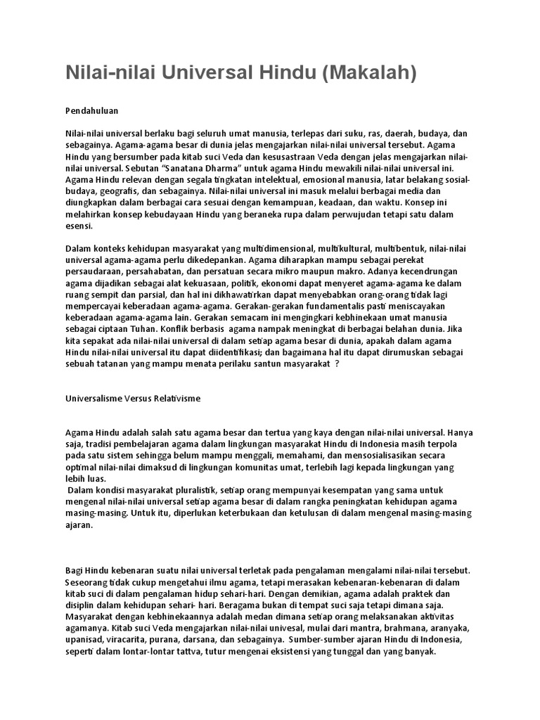 Nilai-Nilai Universal Hindu (Makalah) | PDF