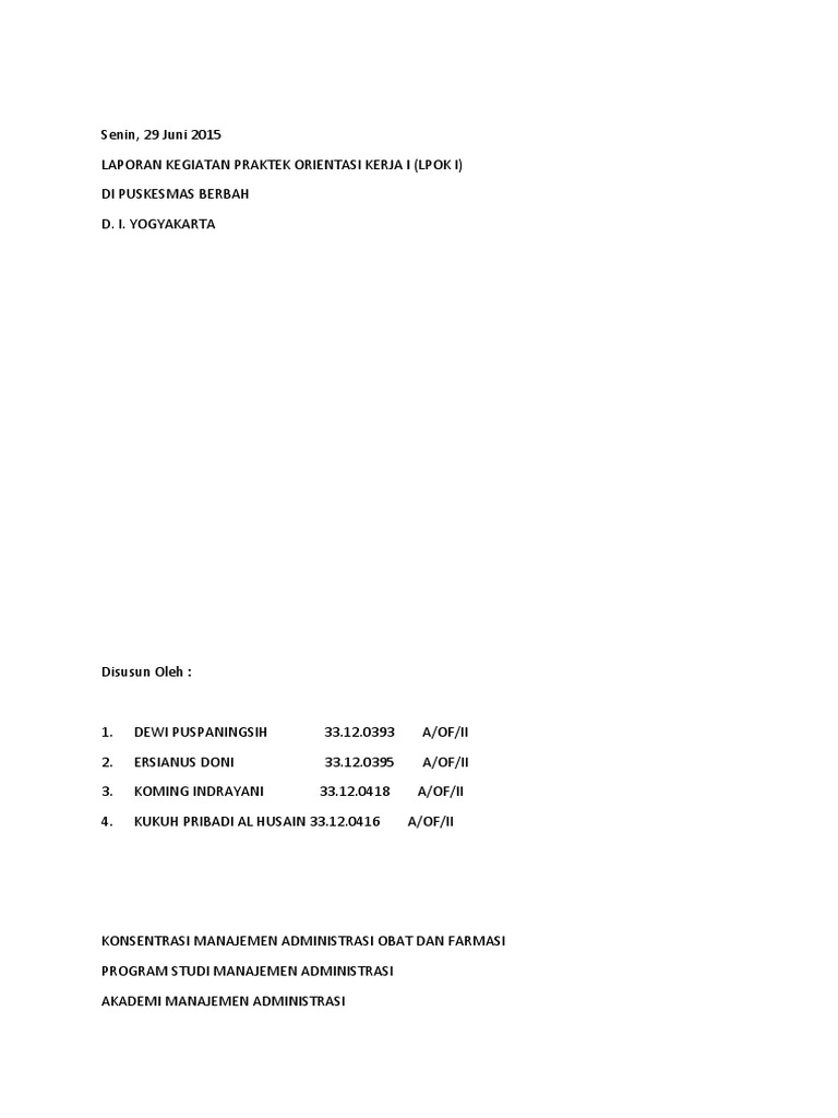 Contoh Laporan POK 1 | PDF