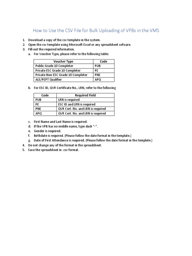 How To Use The CSV File Shs | PDF