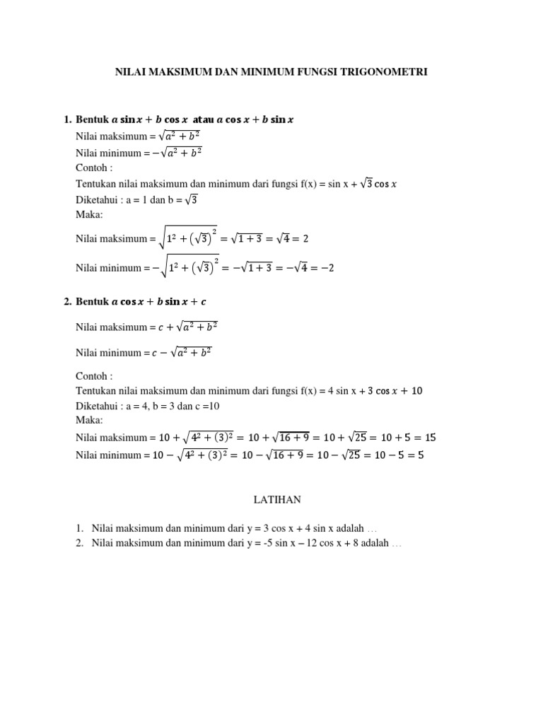 Menghitung Nilai Maksimum dan Minimum Fungsi Trigonometri | PDF