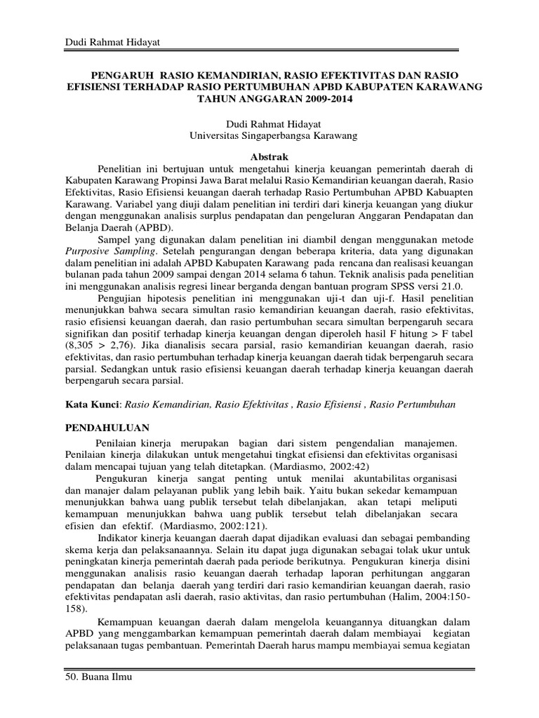 Pengaruh Rasio Kemandirian, Rasio Efektivitas Dan Rasio Efisiensi ...