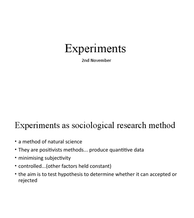 Experiments in Sociological Research | PDF