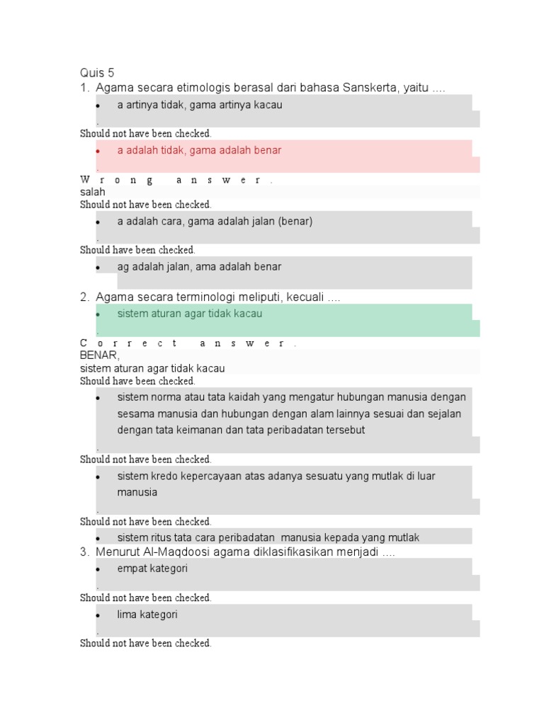 Quis 5 1. Agama Secara Etimologis Berasal Dari Bahasa Sanskerta, Yaitu ... | PDF