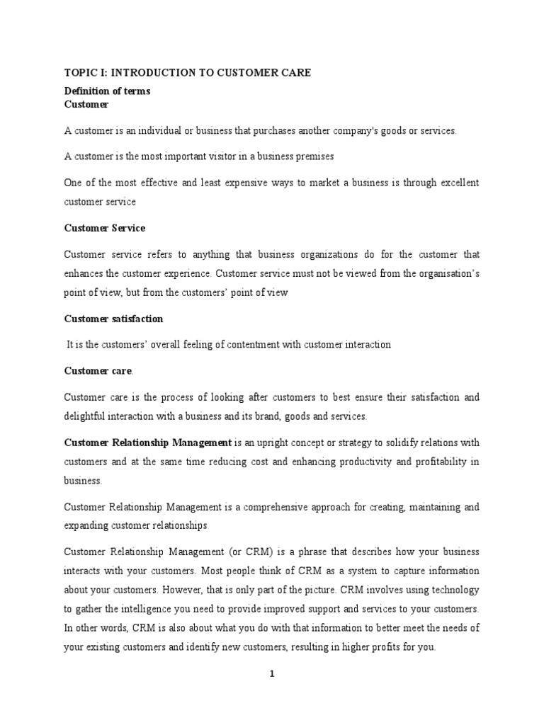 Introduction To Customer Care | PDF | Customer Relationship Management ...