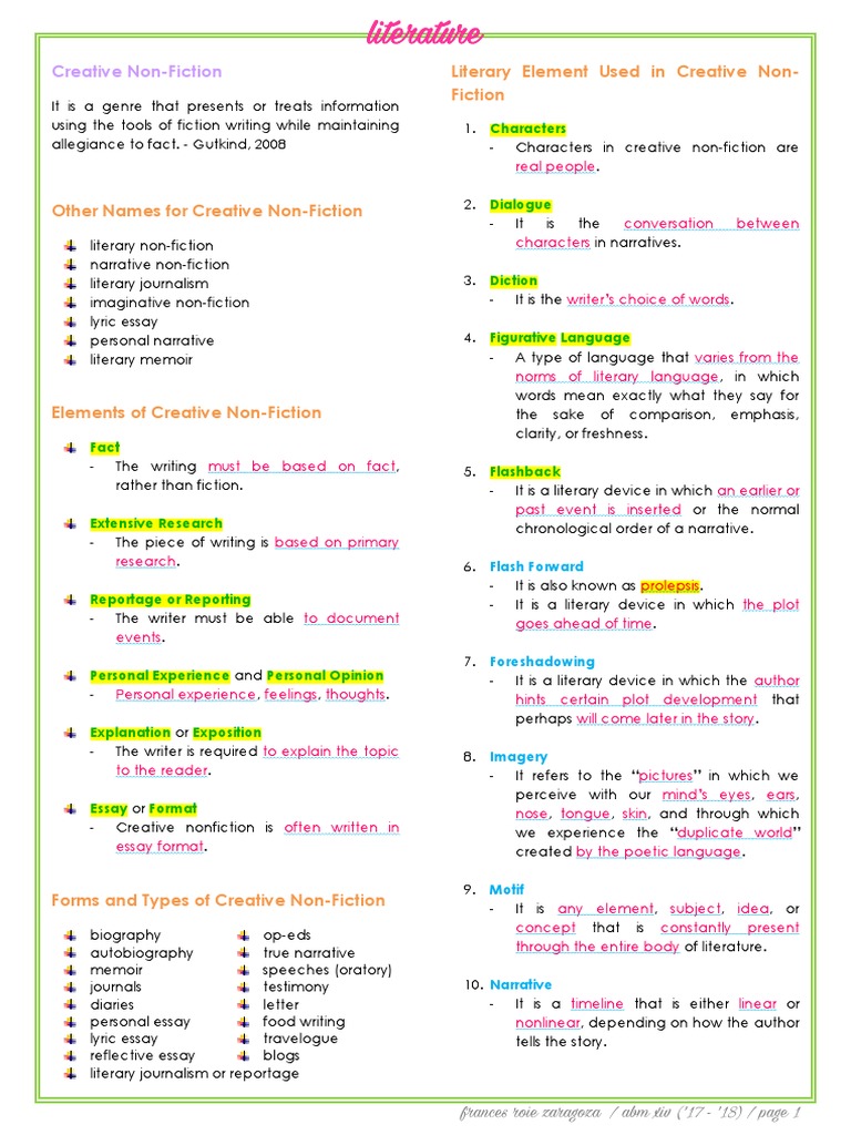 Literary Element Used in Creative Non-Fiction | PDF | Creative ...