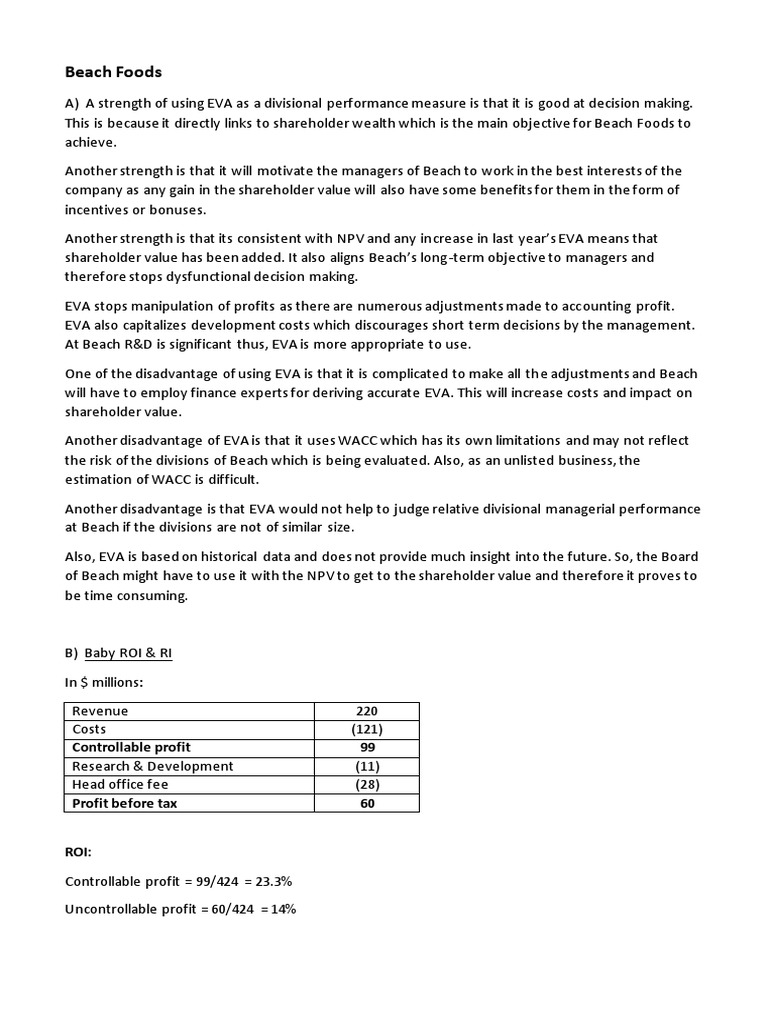 Beach Foods: Controllable Profit 99 | PDF | Shareholder Value | Return ...