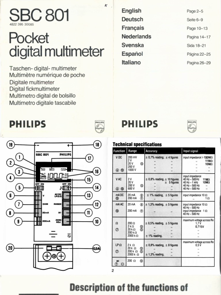 Philips SBC 801 Digital Multimeter | PDF
