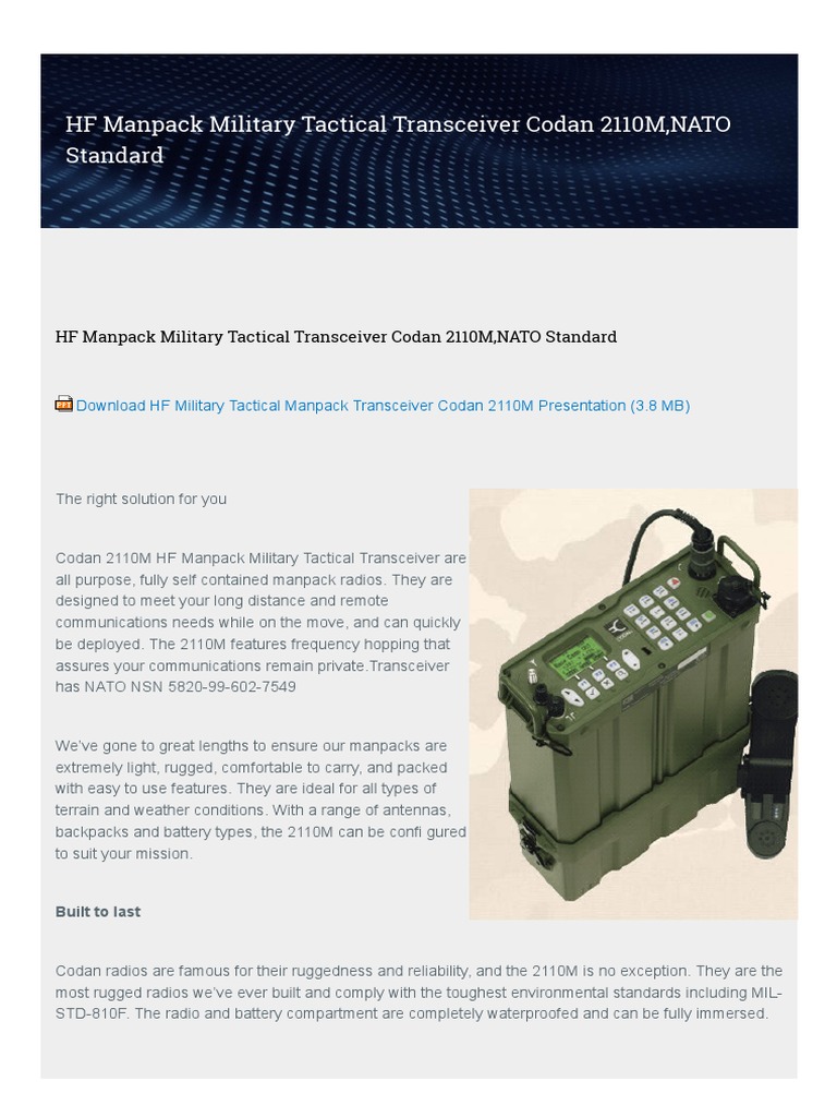HF Manpack Military Tactical Transceiver Codan 2110M, NATO Standard ...