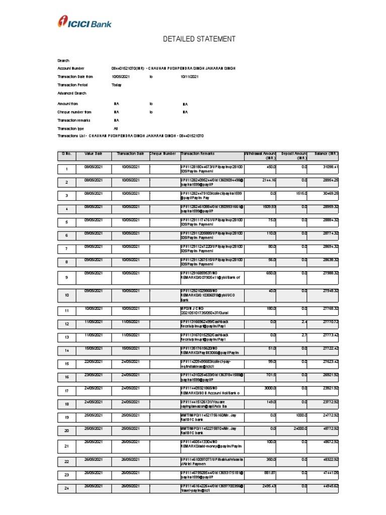 Detailed bank statement summary | PDF | Financial Transaction | Cheque