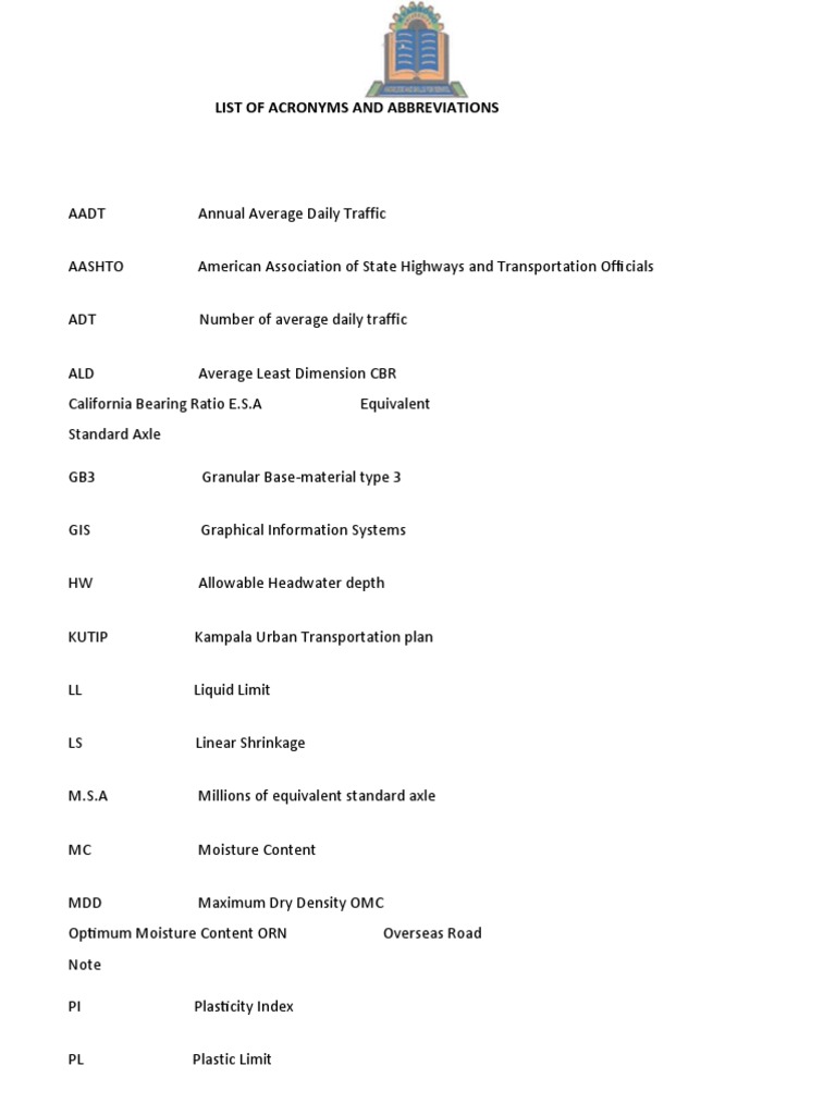 List of Acronyms and Abbreviations | PDF | Density