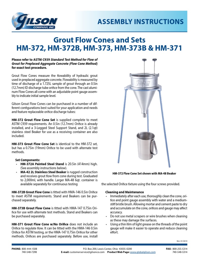 Grout Flow Cone Sets for ASTM C939 | PDF | Concrete | Manufactured Goods