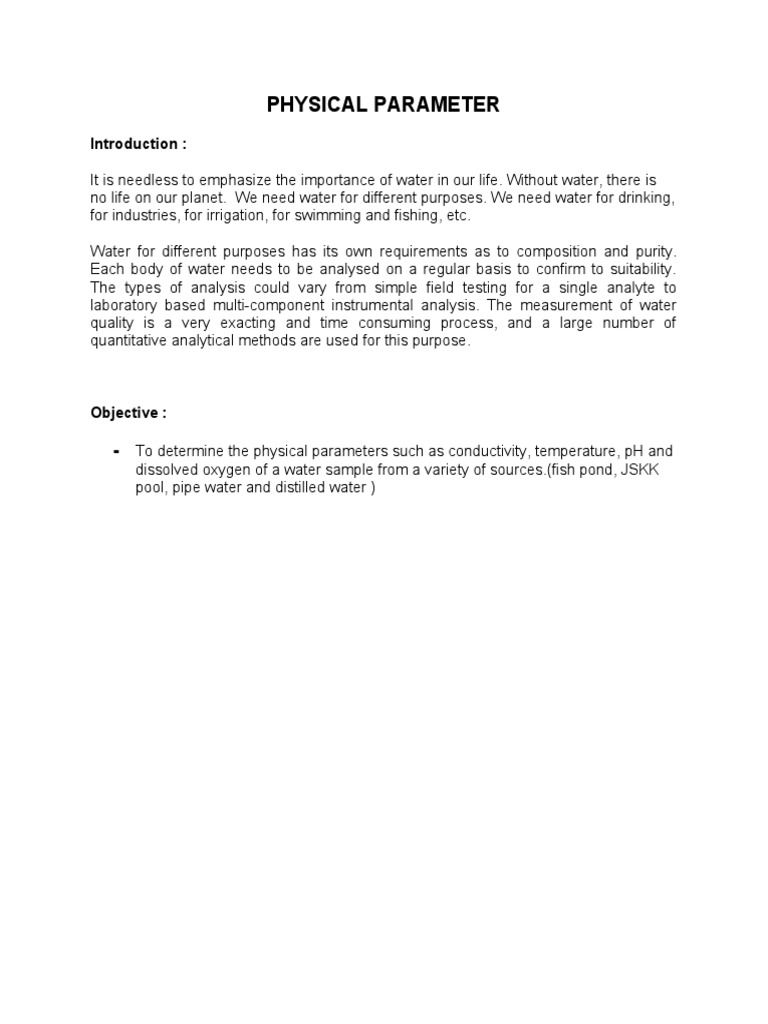 Physical Parameter | PDF | Water | Ph