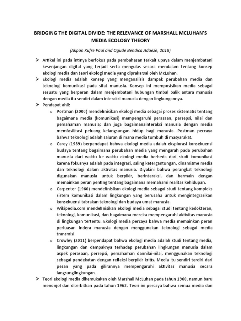 Bridging The Digital Divide The Relevance of Marshall Mcluhans Media ...