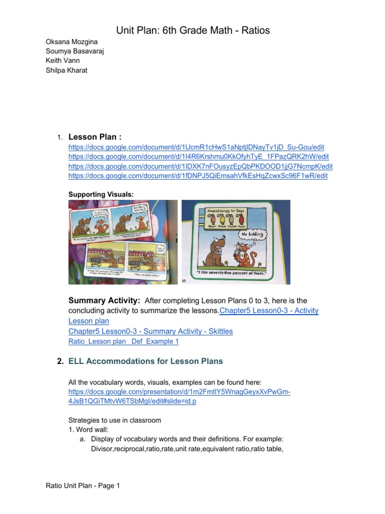 6th Grade Ratio Unit Plan Overview | PDF | Ratio | Lesson Plan