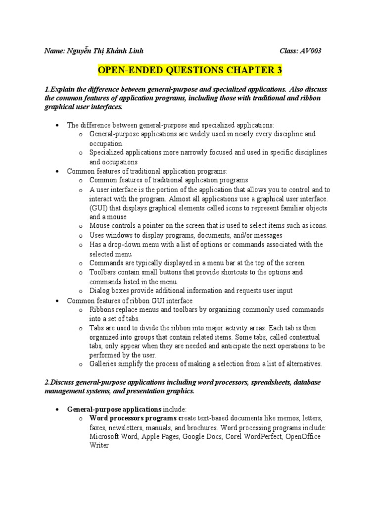 Open-Ended Questions Chapter 3 | PDF | Application Software | Graphical User Interfaces