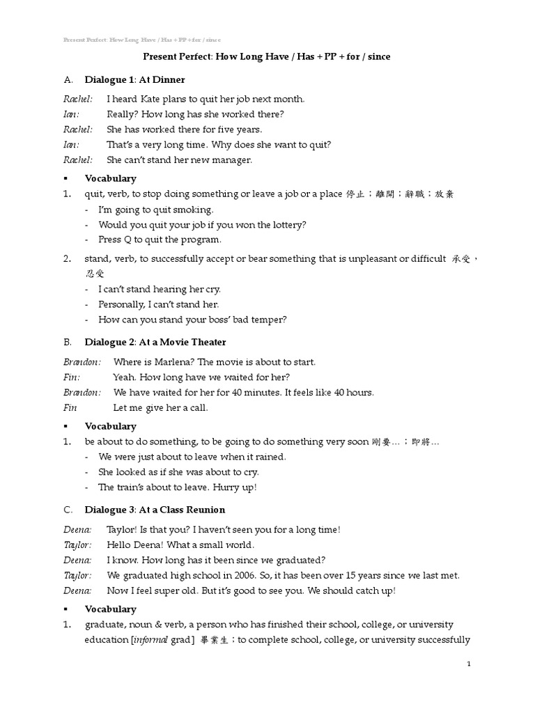 Present Perfect Tense Dialogues | PDF