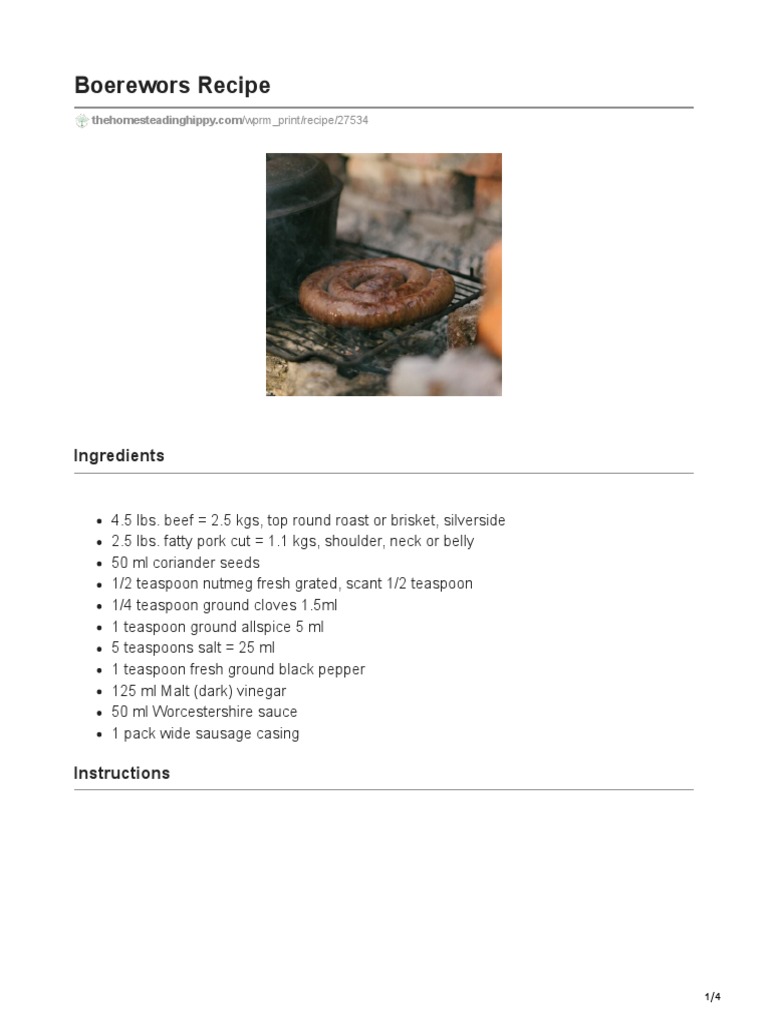 Authentic Boerewors Recipe Guide | PDF | Home & Garden
