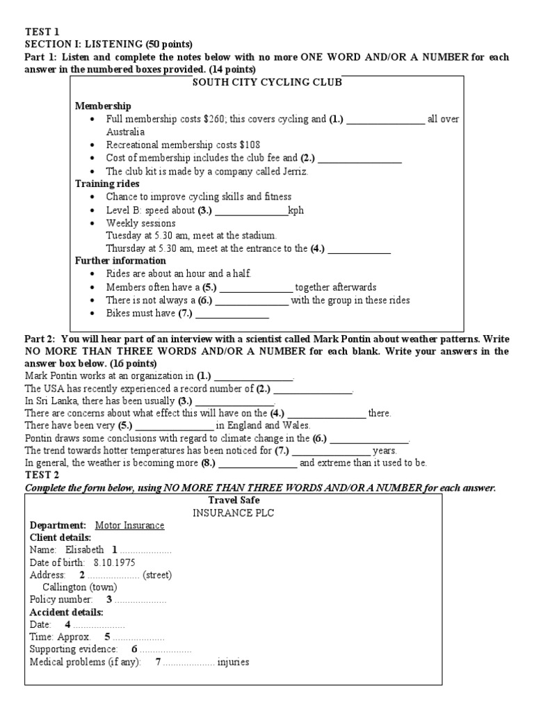 Complete The Form Below, Using NO MORE THAN THREE WORDS AND/OR A NUMBER For Each Answer | PDF ...