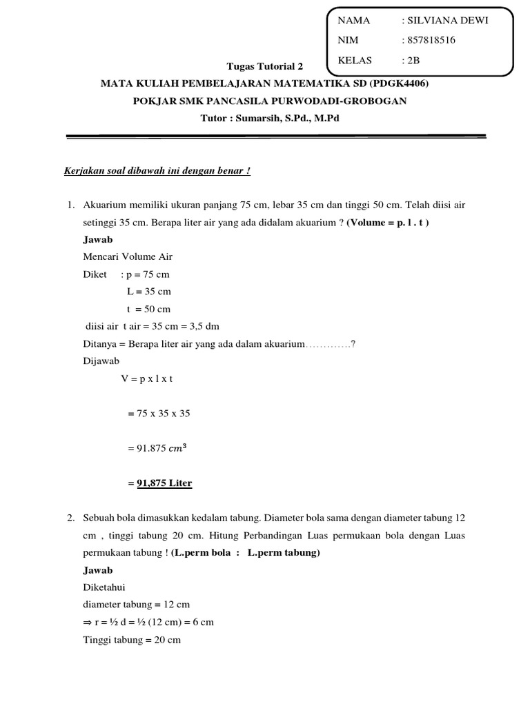 Tt2 - Silviana Dewi (857818516) MTK | PDF