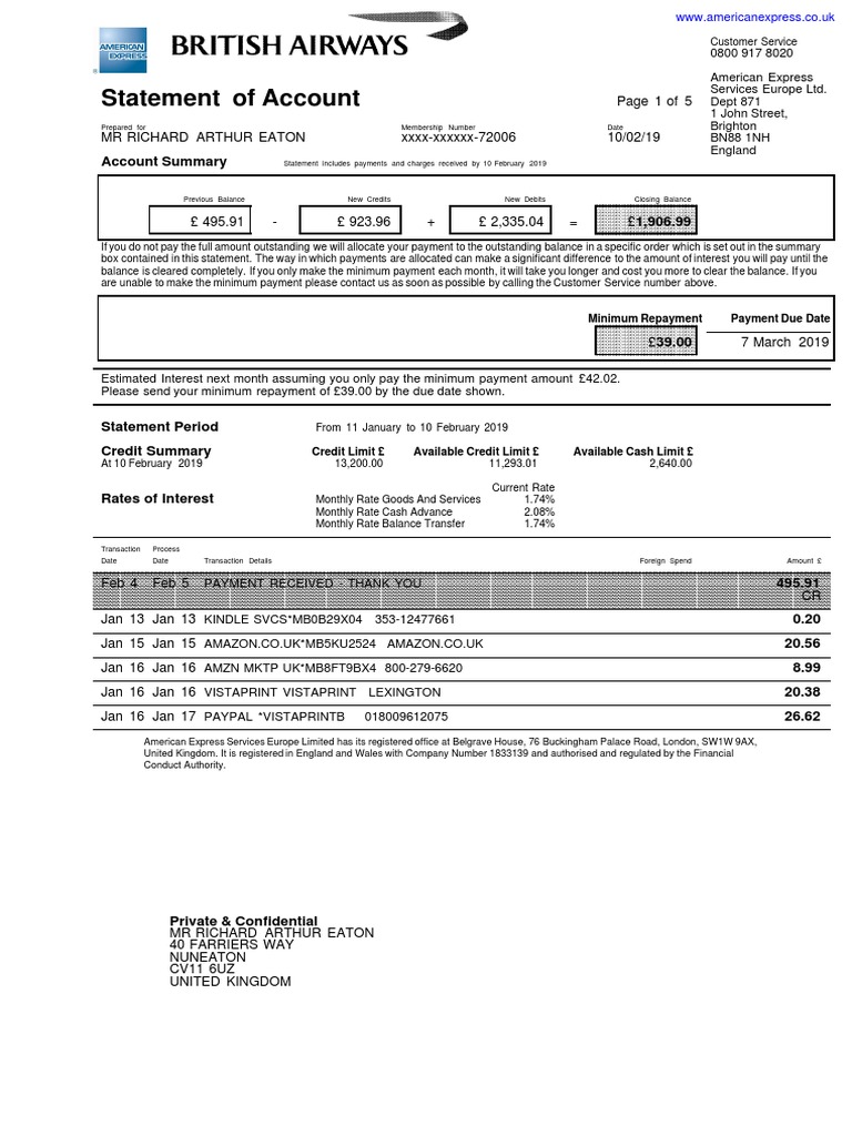 Amex 1 | PDF | Payments | Interest
