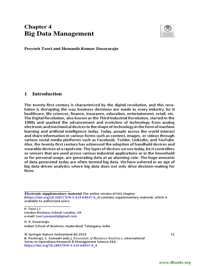 4-Big Data Management | PDF | Apache Hadoop | Map Reduce