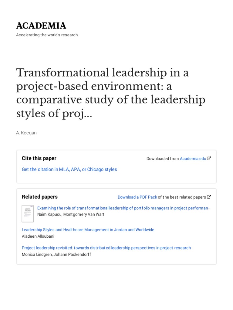 Transformational Leadership in A Project-Based Environment: A ...