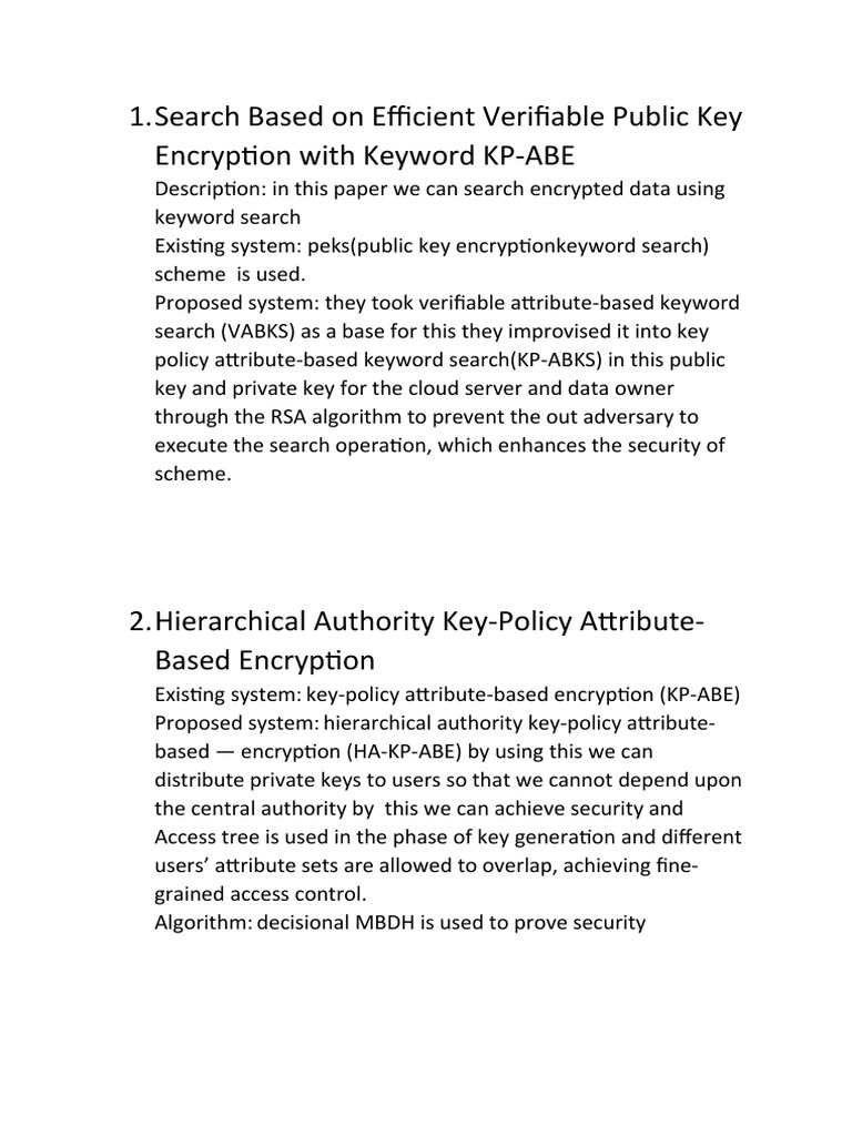 1.search Based On Efficient Verifiable Public Key Encryption With Keyword KP-ABE | PDF | Public ...