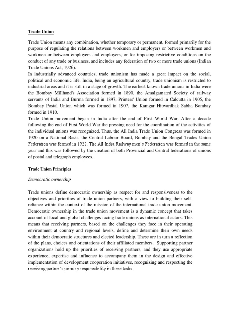 0511102529MBA14413CR16Trade Unions Principles, Classification, Types ...