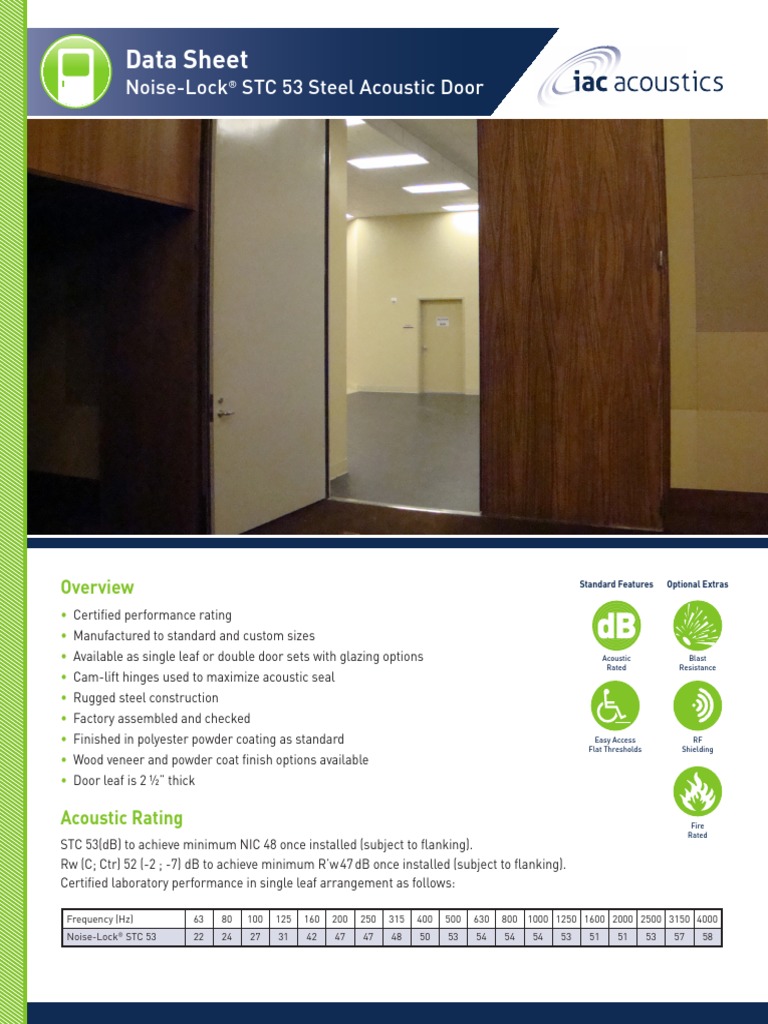 Data Sheet: Noise-Lock STC 53 Steel Acoustic Door | PDF | Door ...