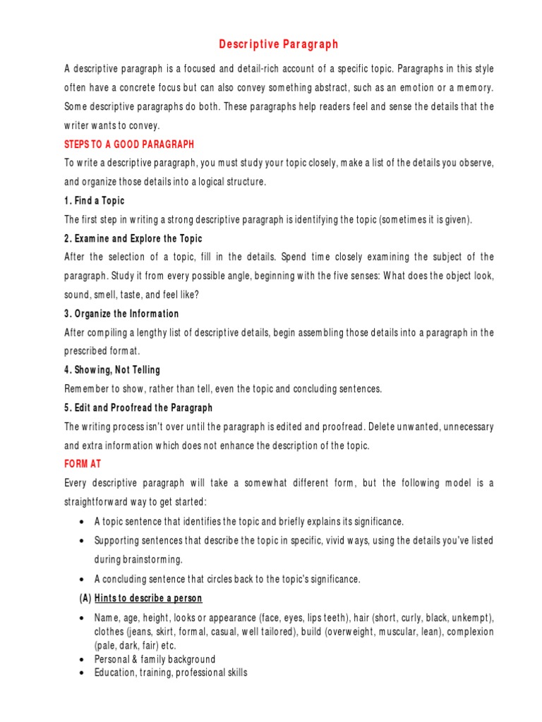 Descriptive Paragraph | PDF | Paragraph