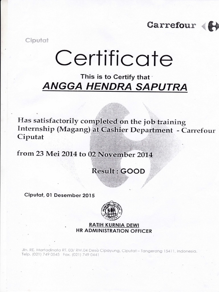 Certificate Magang - Angga Hs | PDF