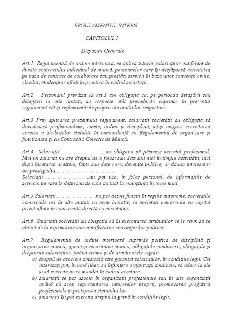 Regulament de Ordine Interioara Model Itm