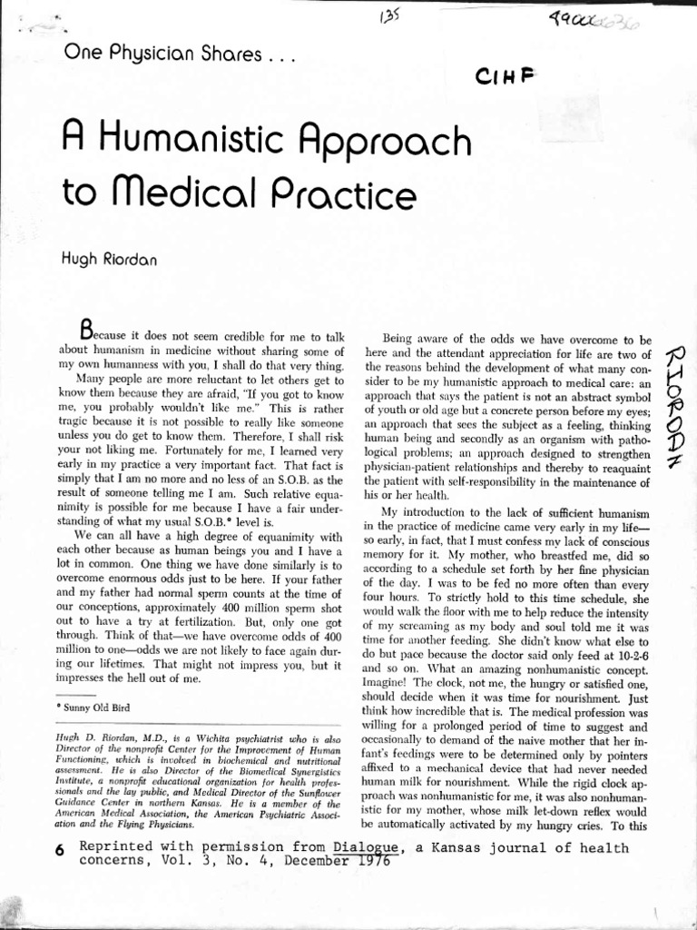 A Humanistic Approach To Medical Practice | PDF | Humanism | Vein