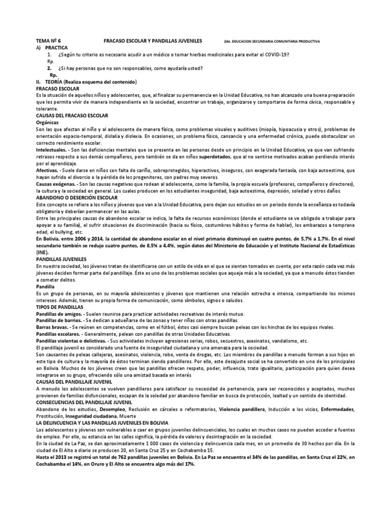 Fracaso Escolar y Pandillas Juveniles | PDF
