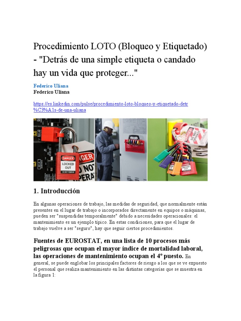 Procedimiento LOTO | PDF | Administración de Seguridad y Salud Ocupacional | Neumática