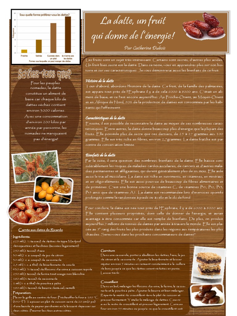 Bienfaits et recettes de dattes | PDF | Régime et nutrition | Sucre