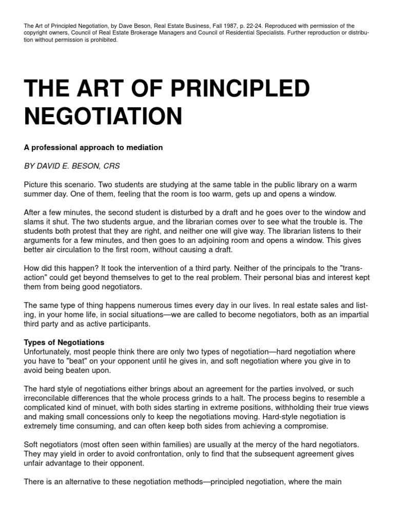 The Art of Principled Negotiation: A Professional Approach To Mediation ...