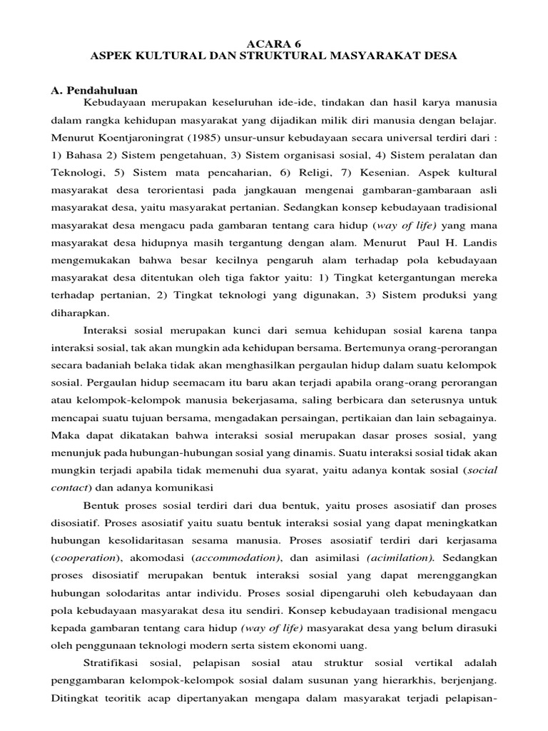 (Modul) Acara 6 Aspek Kultural Dan Struktural Masyarakat Desa | PDF