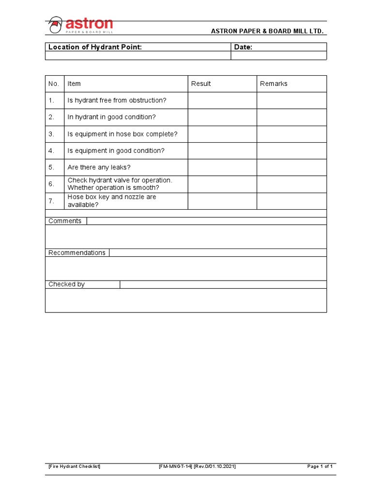 Fire Hydrant Checklist | PDF