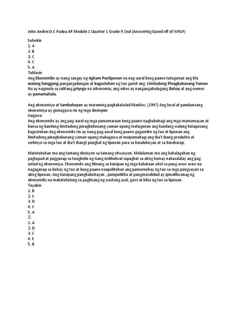 AP Module 1 Quarter 1 | PDF